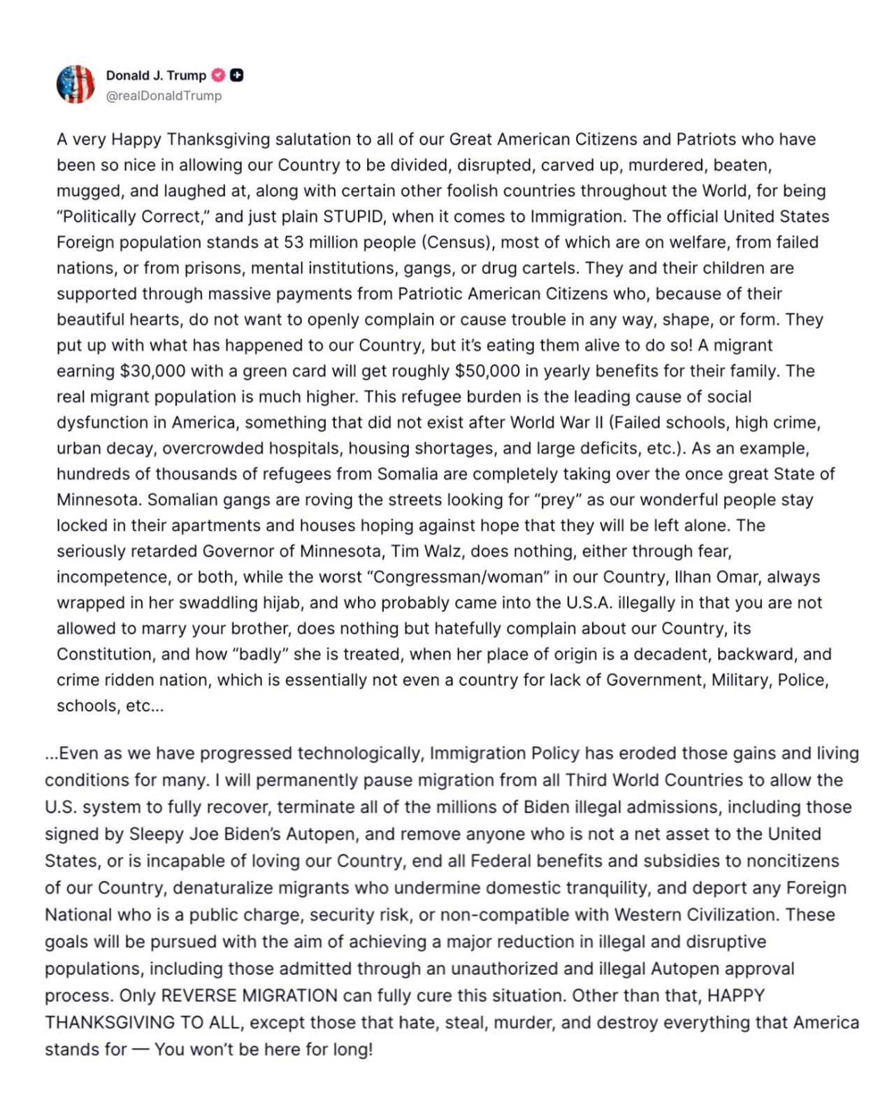 Trump vows to 'permanently pause' migration from all Third World countries